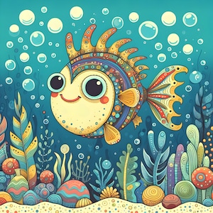 Digital Kit, 50 Whimsical Fish Portrait Illustrations, Digital Art ...