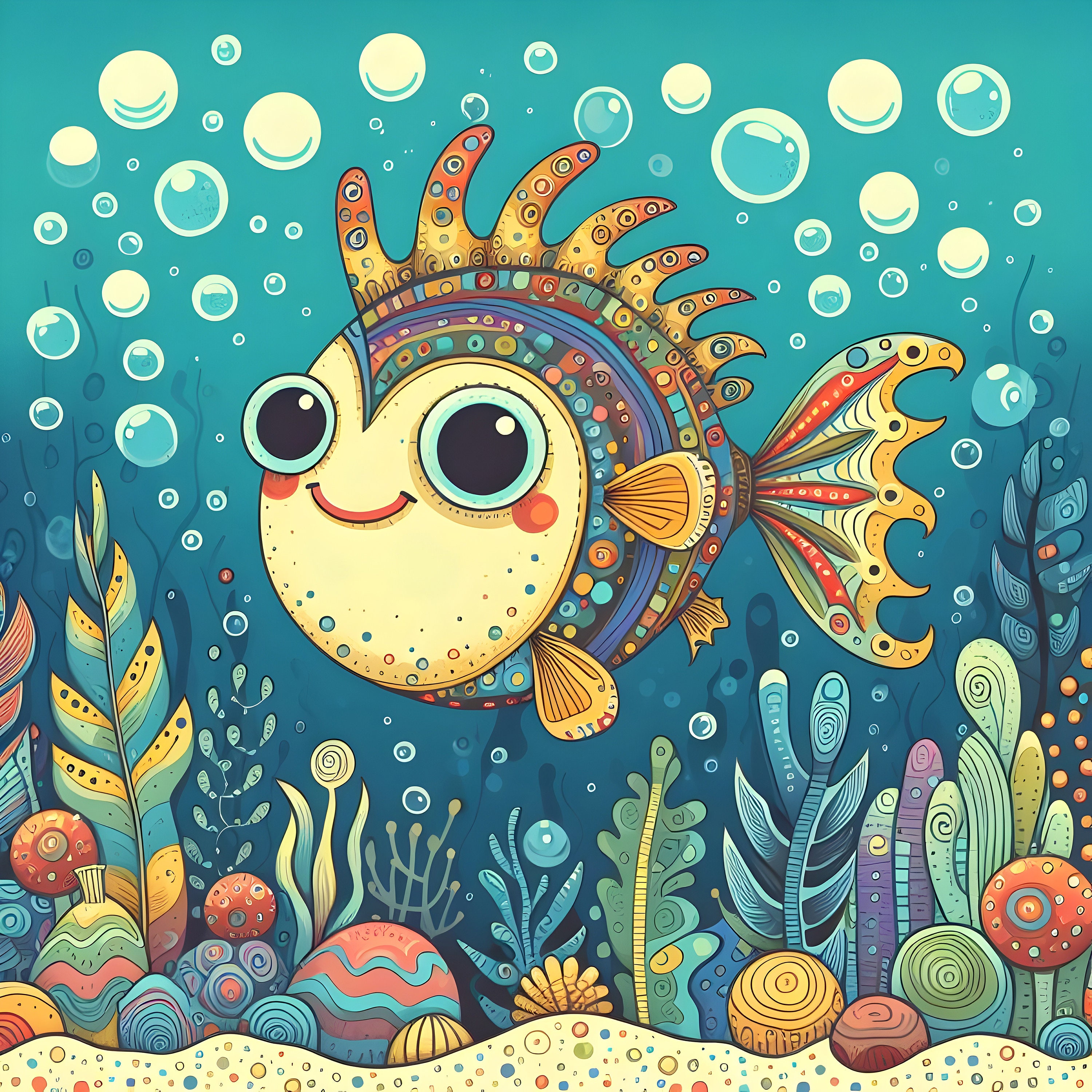 Digital Kit, 50 Whimsical Fish Portrait Illustrations, Digital Art ...