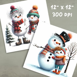 10 Quirky Snowmen Clipart, Commercial Use, Whimsical Snoman Clipart ...