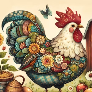 50 Whimsical Calico Chicken Images, Digital Art, Printable Kit, Instant ...