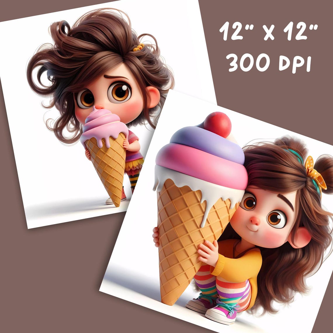 Ice Cream Clipart: Whimsical Girls, Fun Dessert Illustrations (digital ...