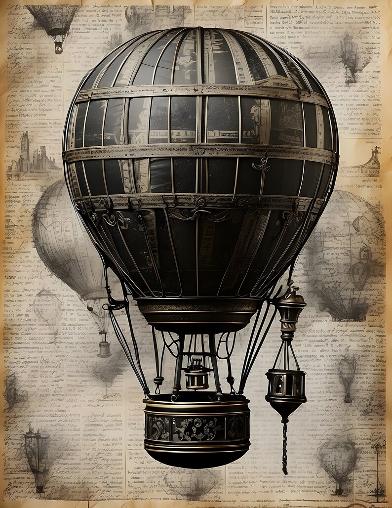 Steampunk Hot Air Balloons, Digital Art - Instant Download - Etsy