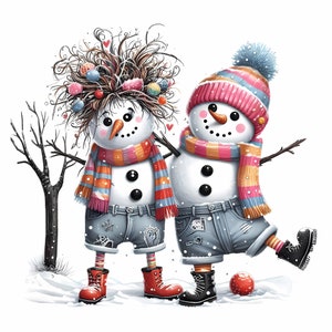 10 Quirky Snowmen Clipart, Commercial Use, Whimsical Snoman Clipart, 300 DPI Jpgs, Instant ...