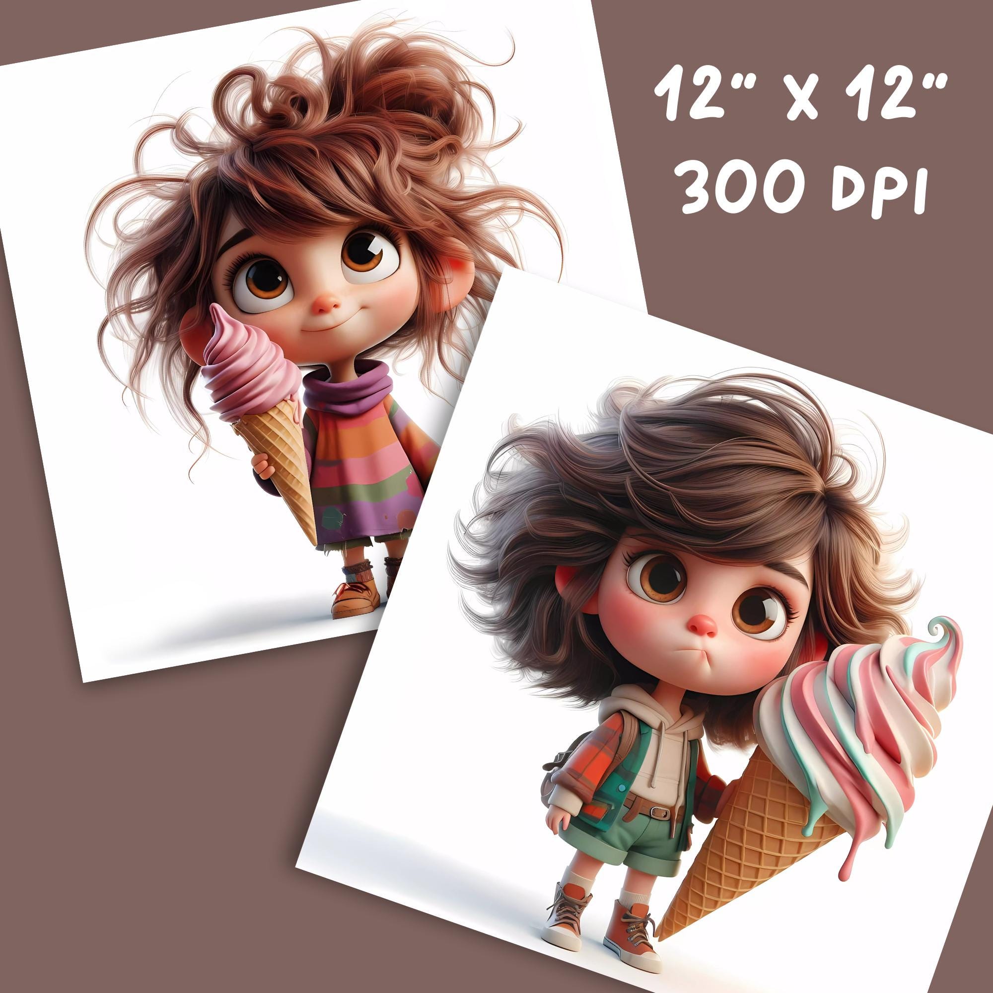 Ice Cream Clipart: Whimsical Girls, Fun Dessert Illustrations (digital ...