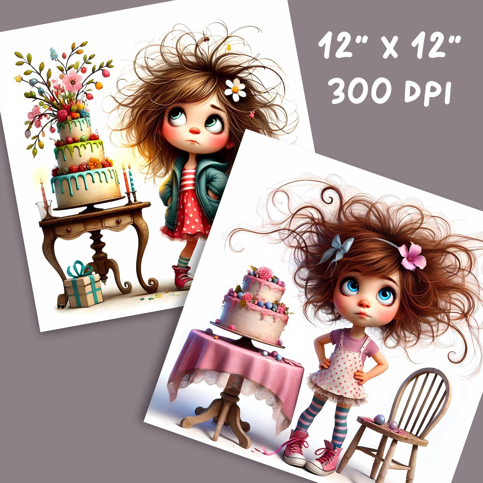 12 Whimsical Girl Clipart - Girls Celebrating a Birthday JPG Images 300 ...