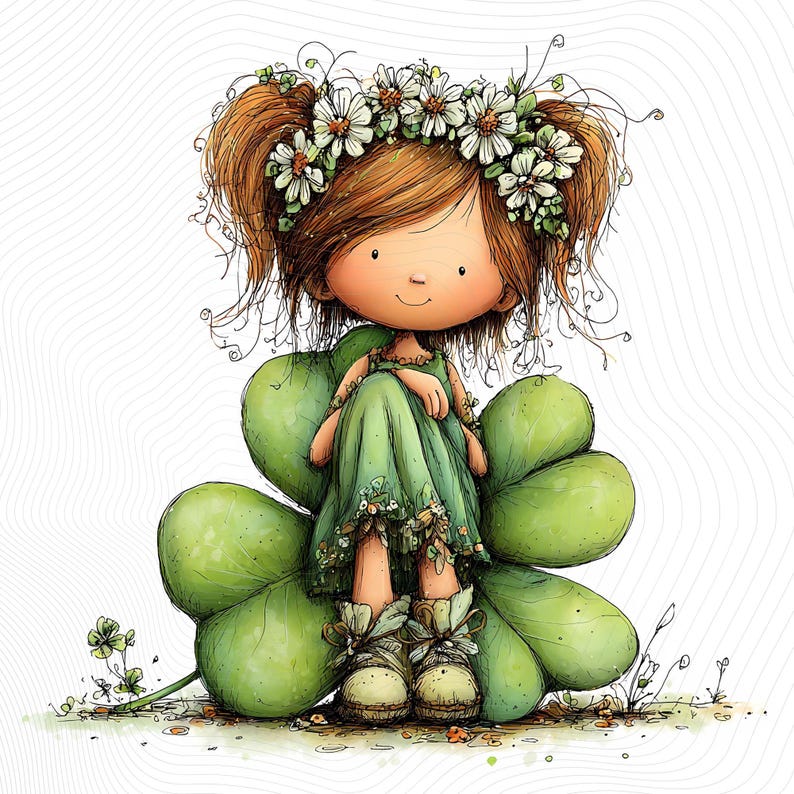 St. Patrick's Day Girl Clipart Bundle, Whimsical Watercolor (digital ...