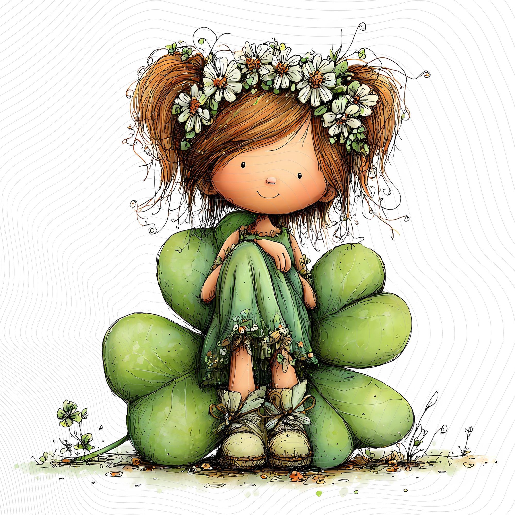 St. Patrick's Day Girl Clipart Bundle, Whimsical Watercolor (digital ...
