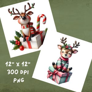 12 Whimsical Reindeer Clipart - Christmas PNG Files 300 DPI for ...