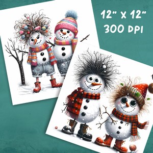 10 Quirky Snowmen Clipart, Commercial Use, Whimsical Snoman Clipart ...