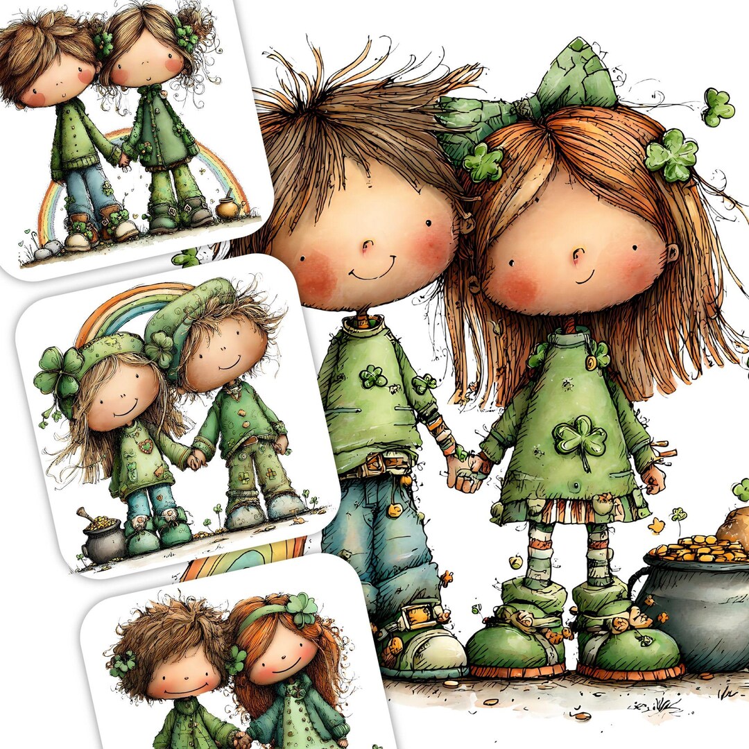 St. Patrick's Day Friends Clipart Bundle, Whimsical Watercolor (digital ...