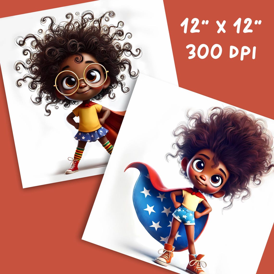 African American Superhero Girl Clipart: Whimsical JPG Images (300 DPI ...