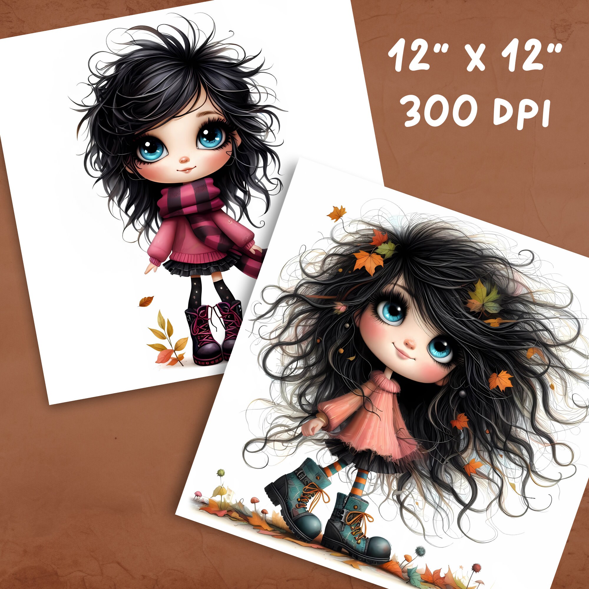 Quirky Girl Clipart, Cute Whimsical Fall, Commercial Use (300 DPI Jpgs ...
