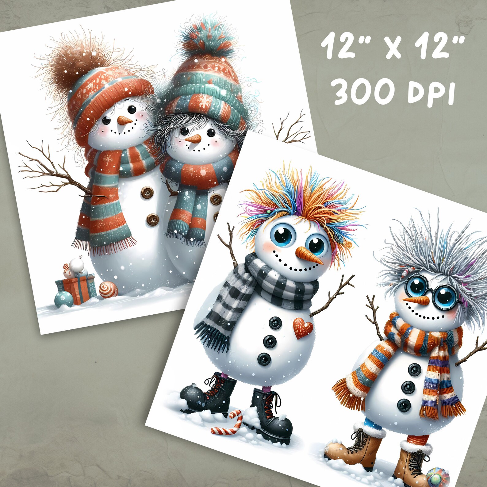 10 Quirky Snowmen Clipart, Commercial Use, Whimsical Snoman Clipart ...