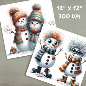 10 Quirky Snowmen Clipart, Commercial Use, Whimsical Snoman Clipart ...