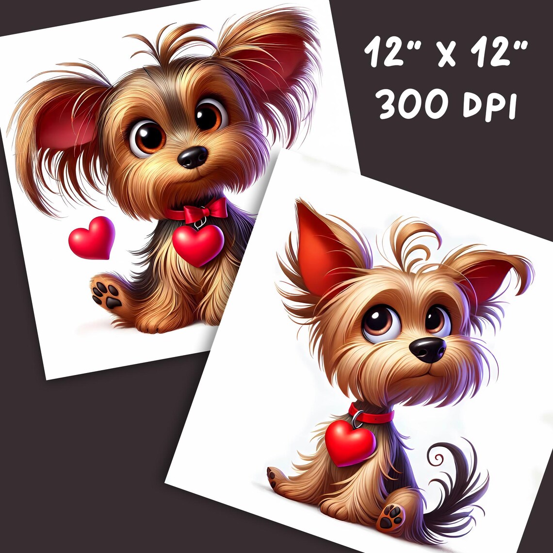 12 Valentine Yorkie Clipart, Valentine's Day Dog, Whimsical Valentine ...