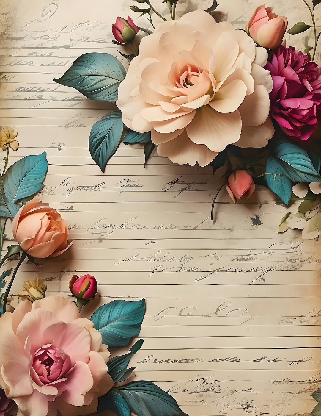 Vintage Floral Junk Journal Paper, Ephemera Collection for Memory ...