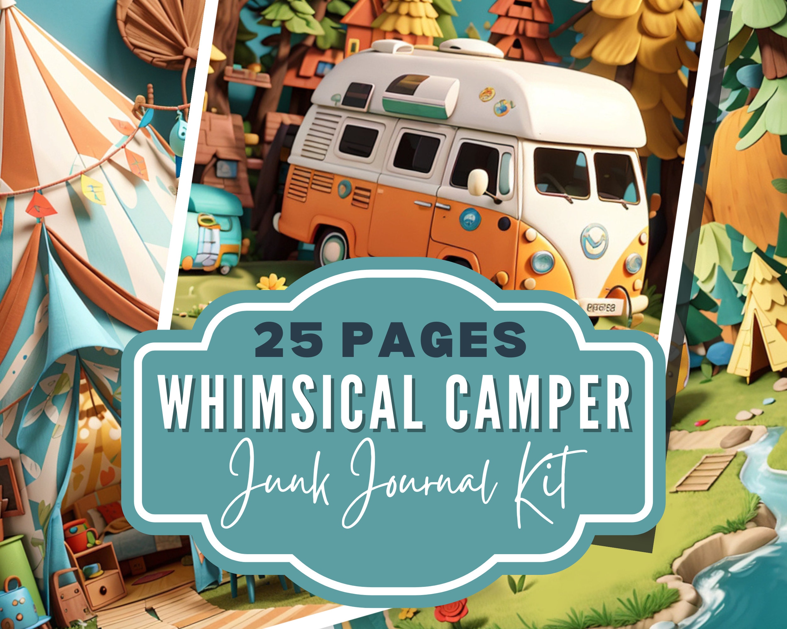 25 Whimsical Camping Scenes, Junk Journal Pages, Camping and Ephemera ...
