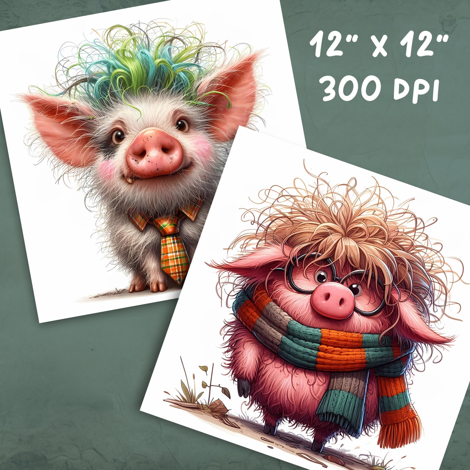 Whimsical Pig Clipart, Quirky Pig Art (300 DPI Jpgs) (commercial Use ...