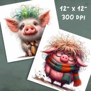 15 Whimsical Pig Clipart, Commercial Use, Quirky Pig Clip Art, 300 DPI ...