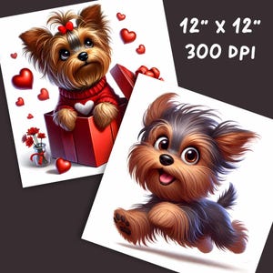 12 Valentine Yorkie Clipart, Valentine's Day Dog, Whimsical Valentine ...