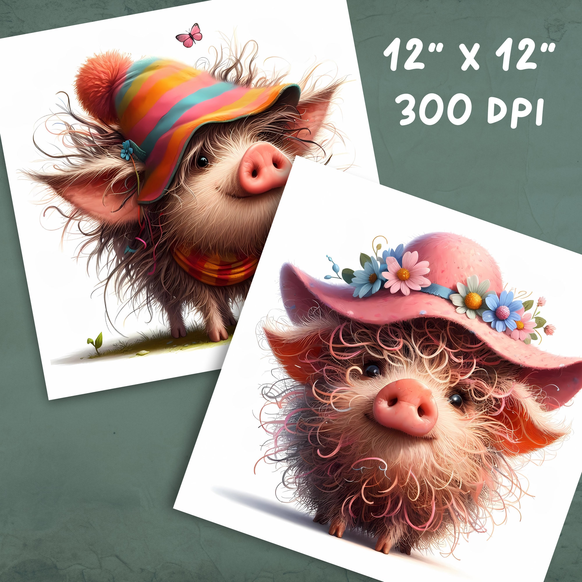 Whimsical Pig Clipart, Quirky Pig Art (300 DPI Jpgs) (commercial Use ...