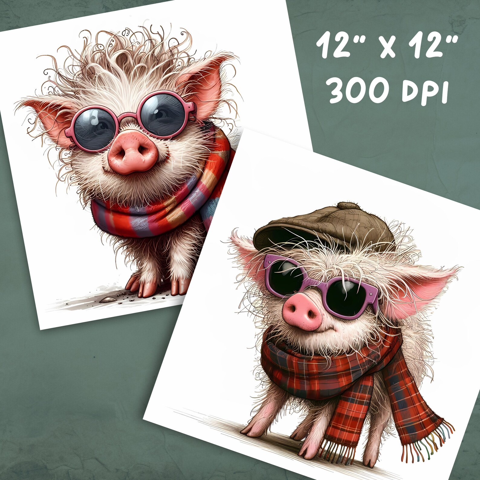 Whimsical Pig Clipart, Quirky Pig Art (300 DPI Jpgs) (commercial Use ...
