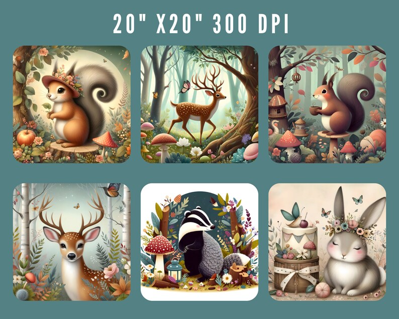 30 Whimsical Woodland Animals, Digital Papers, 30 Printable Woodland ...