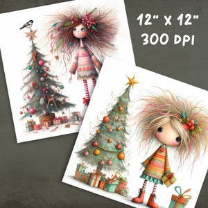 15 Quirky Girl Clipart, Commercial Use, Cute Whimsical Christmas Girl ...