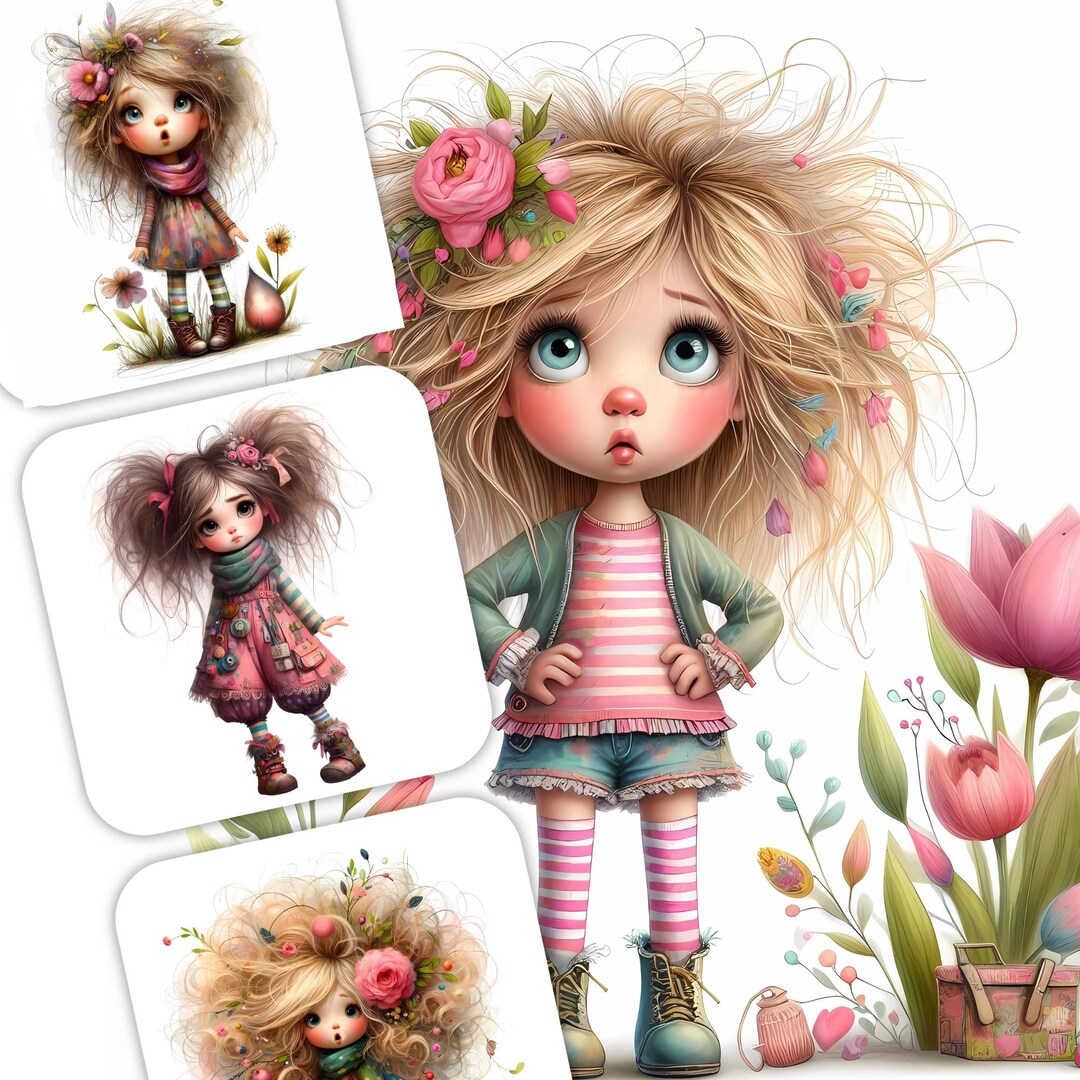 10 Whimsical Girl Clipart - Fun and Playful Designs JPG Images 300 DPI ...