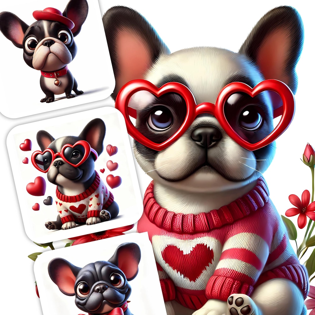 10 Valentine French Bulldog Images, Valentine's Day Dog, Whimsical ...