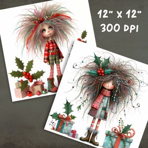 15 Quirky Girl Clipart, Commercial Use, Cute Whimsical Christmas Girl ...