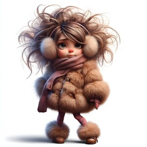 10 Whimsical Girl Clipart - Faux Fur Coats Digital Download 300 DPI for ...