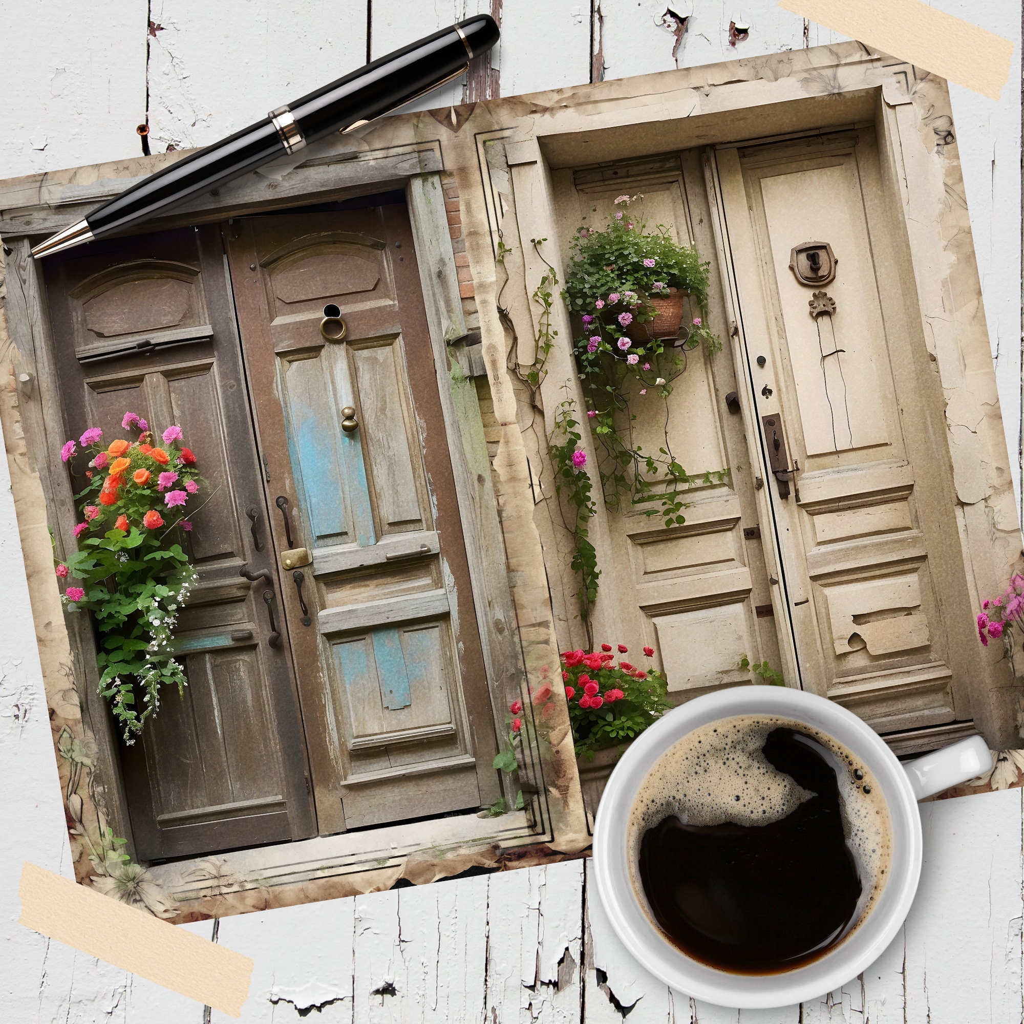 Junk Journal Printable, Wooden Doors , Vintage Journal Pages and Cards ...