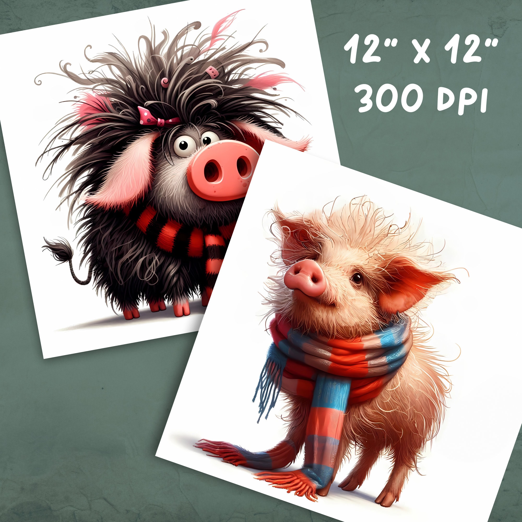 Whimsical Pig Clipart, Quirky Pig Art (300 DPI Jpgs) (commercial Use ...