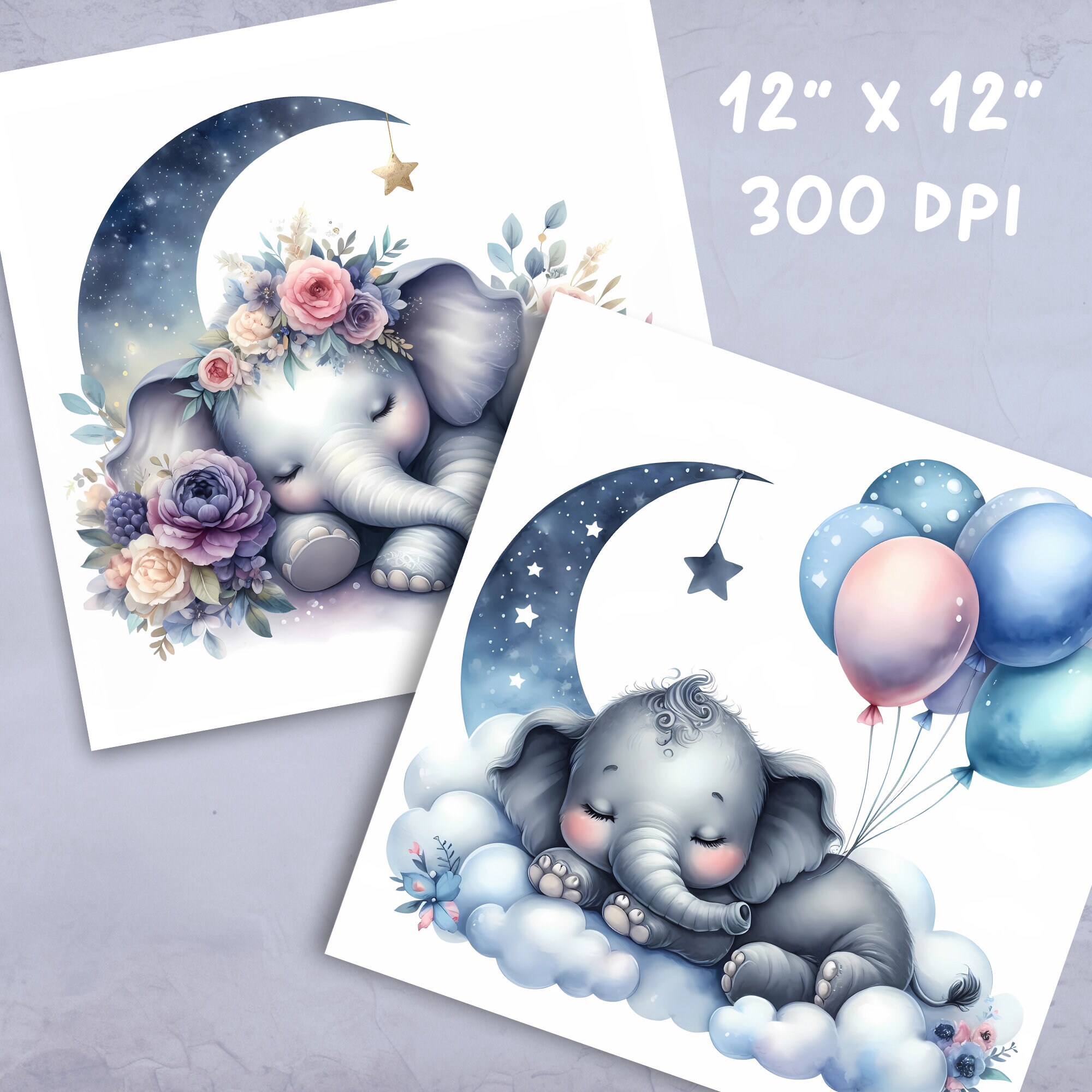 Baby Elephant Clipart, Cute Nursery Art (commercial Use, JPG, Digital ...