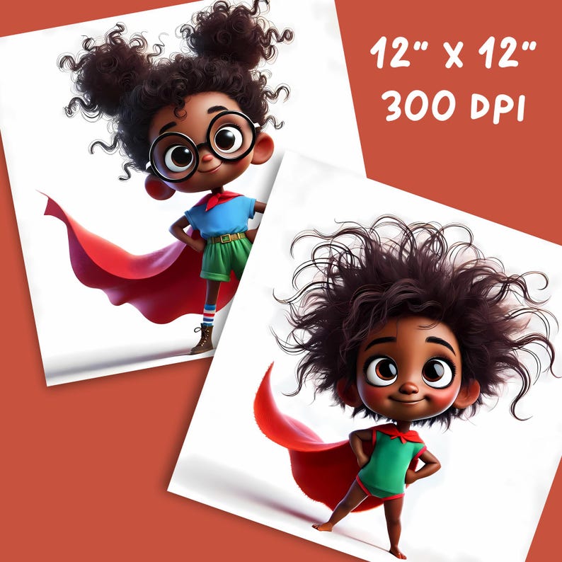 African American Superhero Girl Clipart: Whimsical JPG Images (300 DPI ...