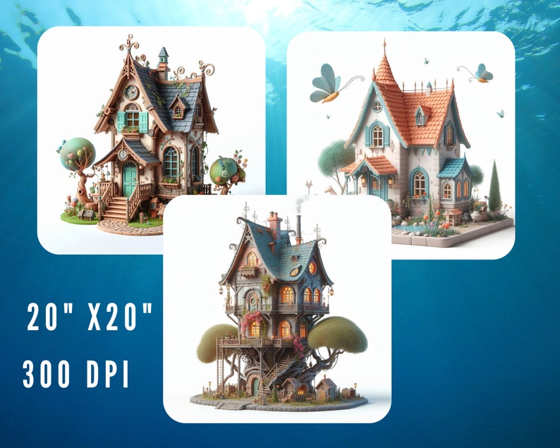 Whimsical Ocean Houses, Digital Papers, 15 Printable Whimsical Scenes ...