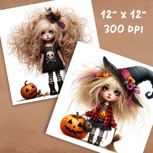 15 Quirky Girl Clipart, Commercial Use, Cute Whimsical Halloween Girl ...