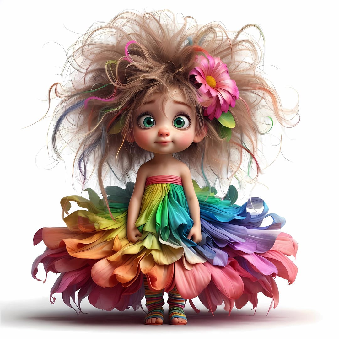10 Whimsical Girl Clipart - Rainbow Dresses Digital Download 300 DPI ...