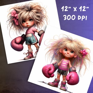 15 Whimsical Boxer Girl Clipart, Commercial Use, Cute Whimsical Boxer ...