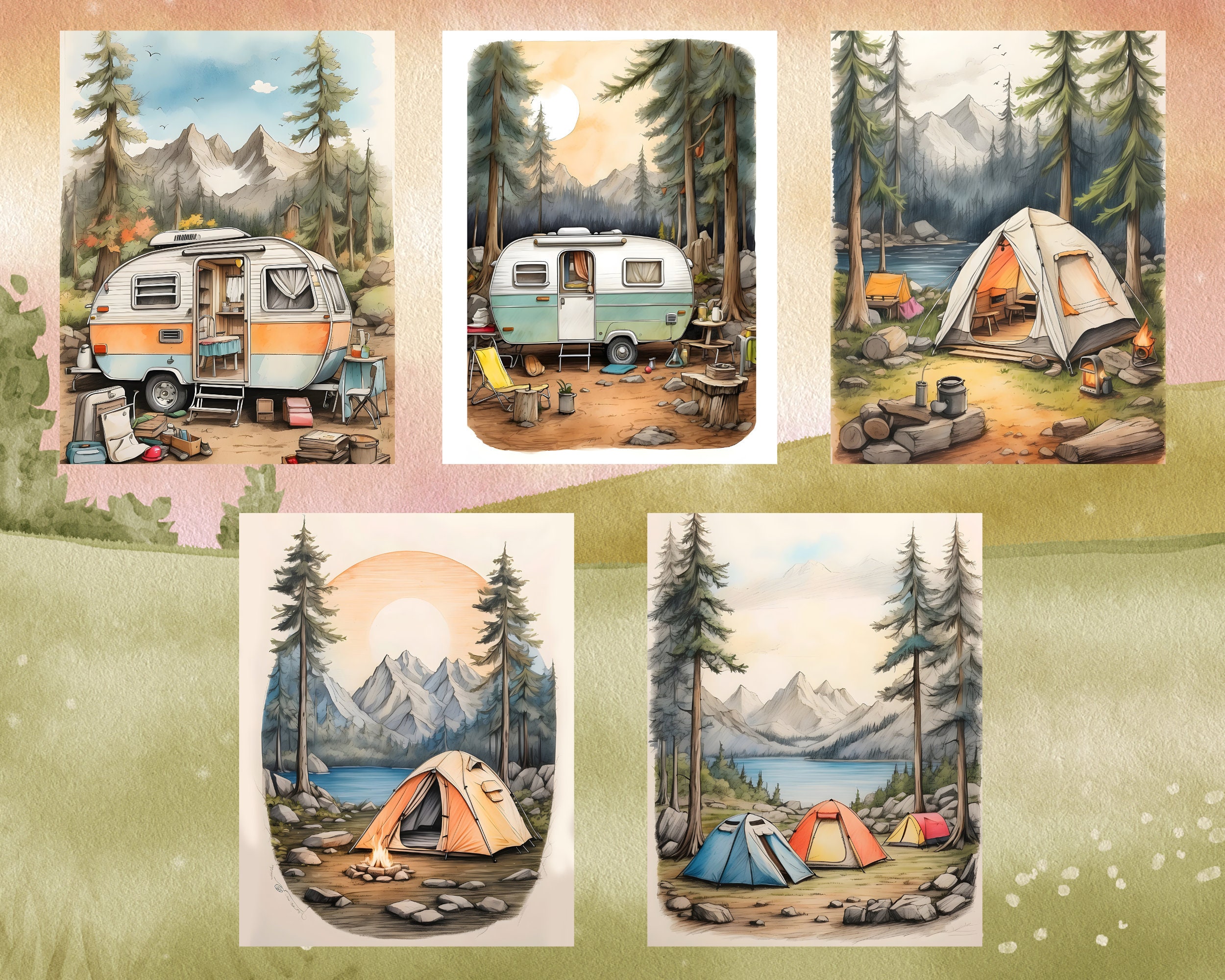 Junk Journal Kit, Camping and Ephemera, Retro Campers, Tent Camping ...