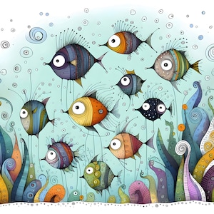 Digital Kit, 50 Whimsical Fish Portrait Illustrations, Digital Art ...