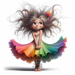 10 Whimsical Girl Clipart - Rainbow Dresses Digital Download 300 DPI ...
