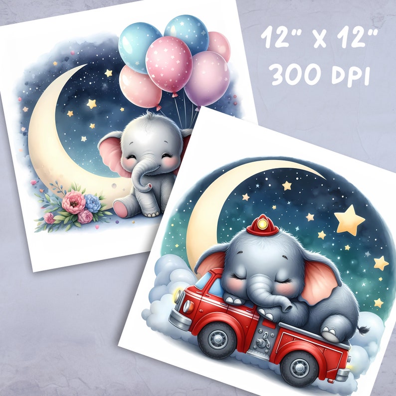 Baby Elephant Clipart, Cute Nursery Art (commercial Use, JPG, Digital ...