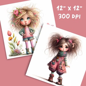 10 Whimsical Girl Clipart - Fun and Playful Designs JPG Images 300 DPI ...