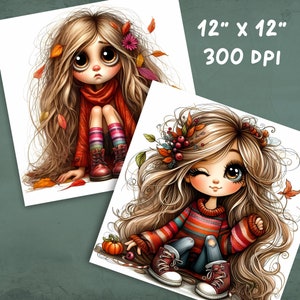 15 Whimsical Girl Clipart - Fall Theme Digital Download 300 DPI for ...