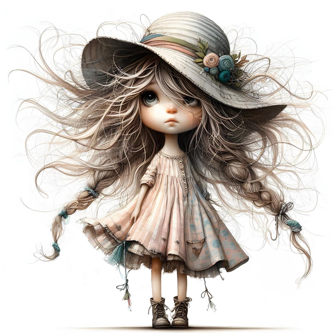 10 Whimsical Girl Clipart - Floppy Hat Fashion Digital Download 300 DPI ...