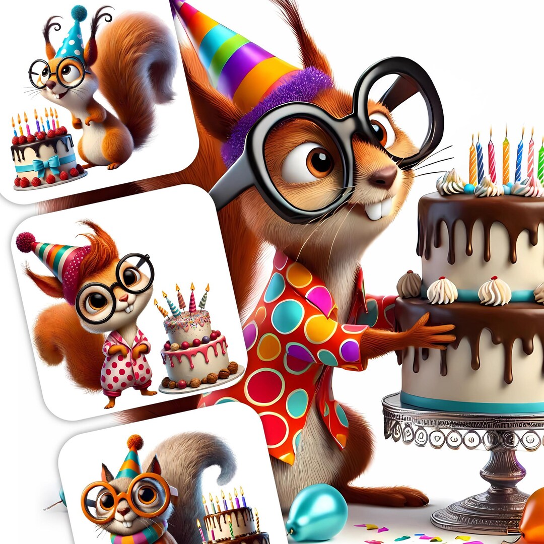 Cute Animal Party, Whimsical Birthday Graphics, Quirky Animal Clipart ...