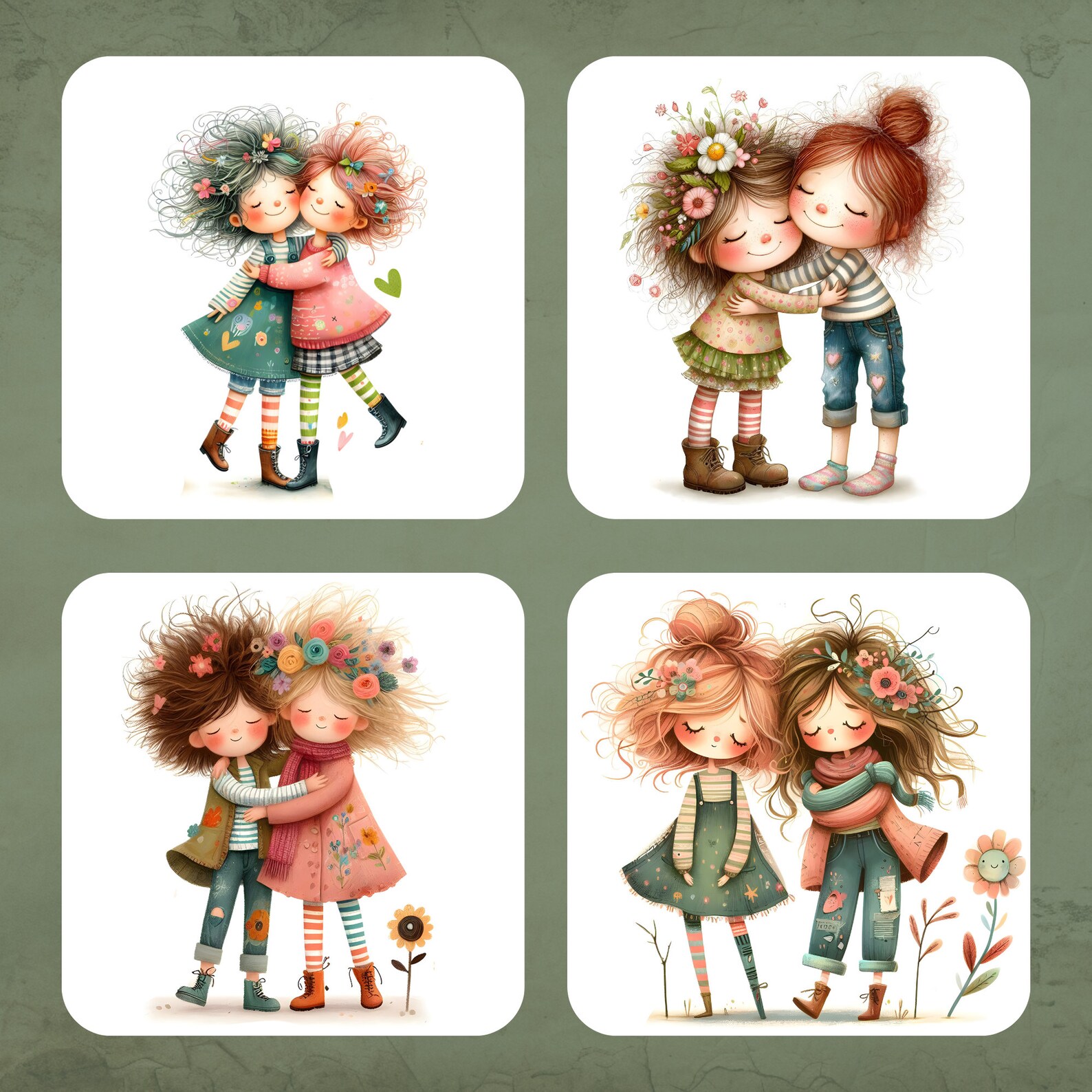 20 Whimsical Besties Clipart, Commercial Use, Cute Whimsical Best ...