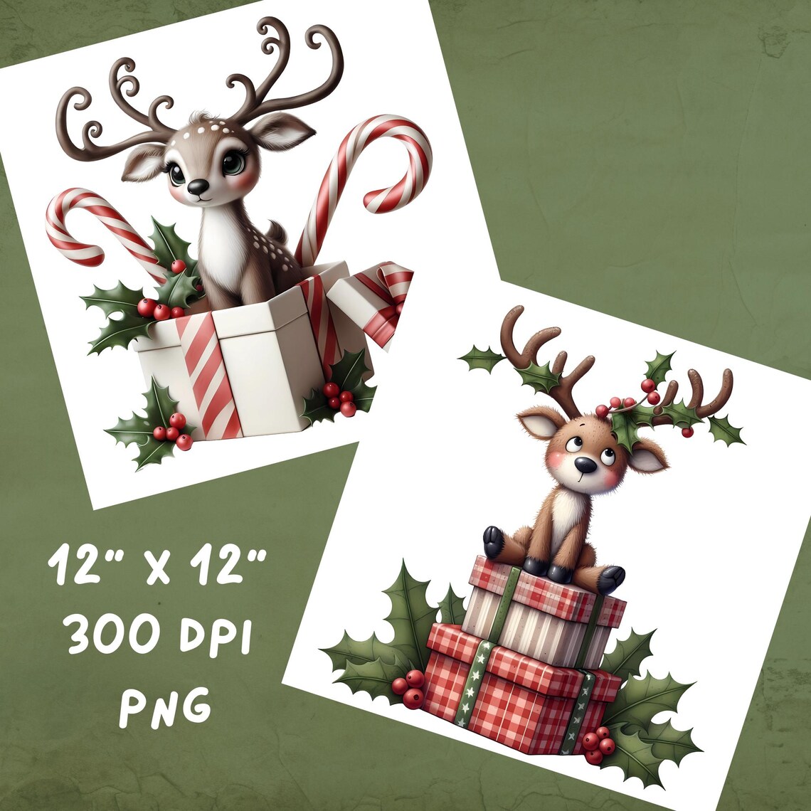 12 Whimsical Reindeer Clipart - Christmas PNG Files 300 DPI for ...